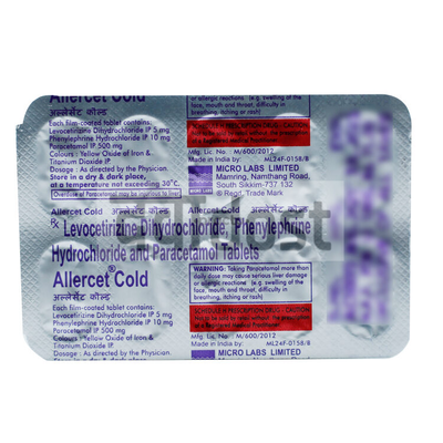 Allercet 5mg/10mg/500mg Cold Tablet 10s Upto 10.00% Off | DawaaDost