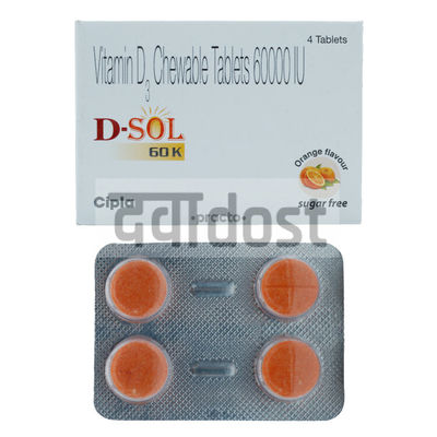 Buy D Sol 60K Vitamin D3 Chewable Tablet Orange 4s Online, View Uses ...