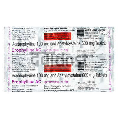 Buy Erophylline AC 100mg/600mg Tablet 10s Online, View Uses, Review ...