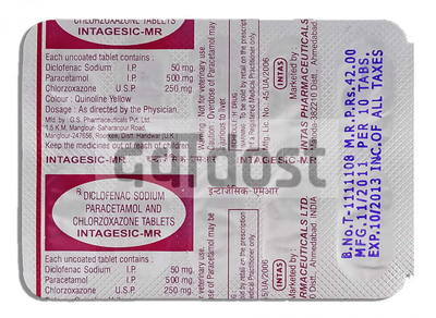 Intagesic MR 250mg/50mg/500mg Tablet 10s Upto 39.36% Off Tablet 10s