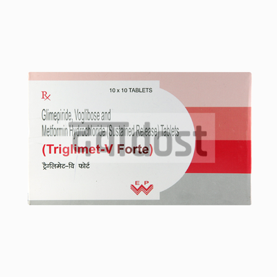 Triglimet V Forte 2mg/500mg/0.3mg Tablet Upto 24.96% Off Tablet SR 10s