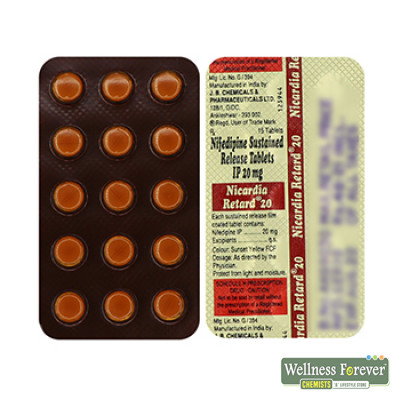 Buy NICARDIA-RETARD 20MG 15TAB Online, View Uses, Review, Price ...