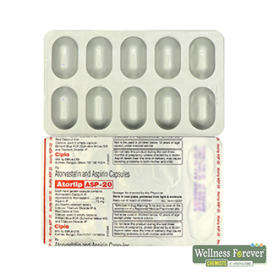 Buy ATORLIP-ASP 20MG 10CAP Online, View Uses, Review, Price ...